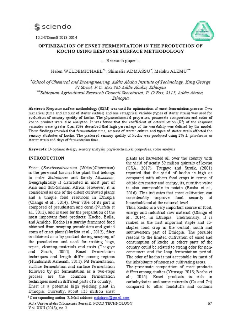 Enset Fermentation Optimization for Kocho | PDF | Analysis Of Variance ...