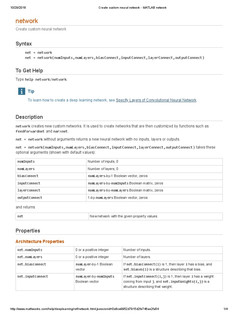Create Custom Neural Network - MATLAB Network | PDF | Artificial Neural Network | Parameter ...