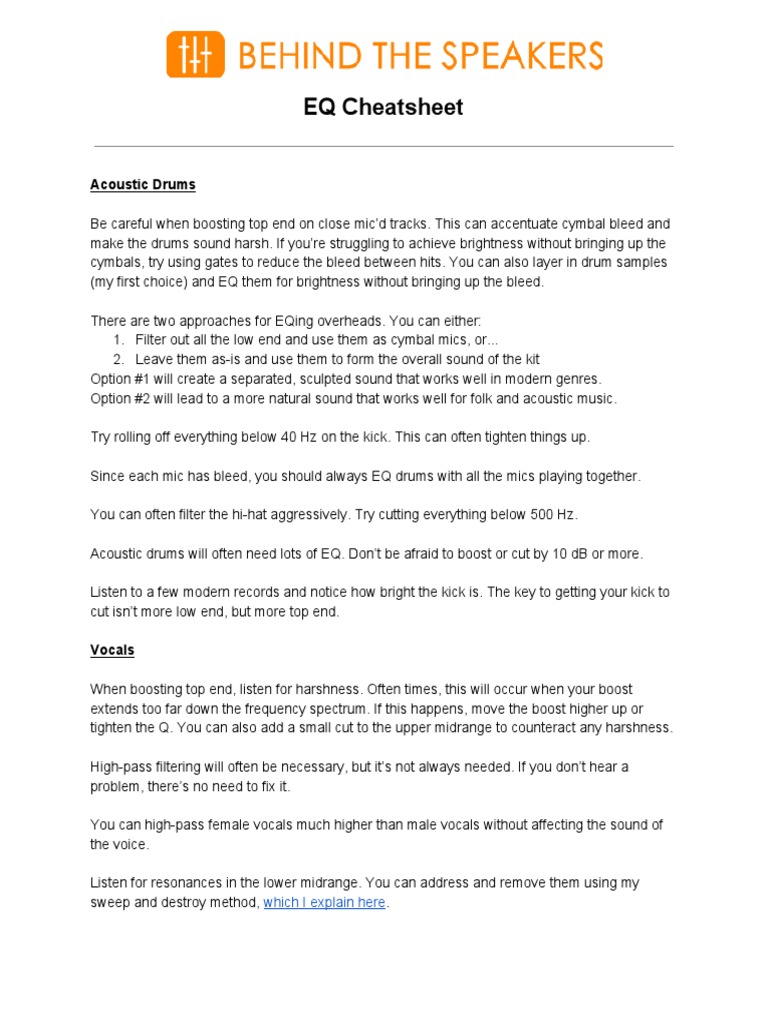 EQ Cheatsheet | PDF | Equalization (Audio) | Signal Processing