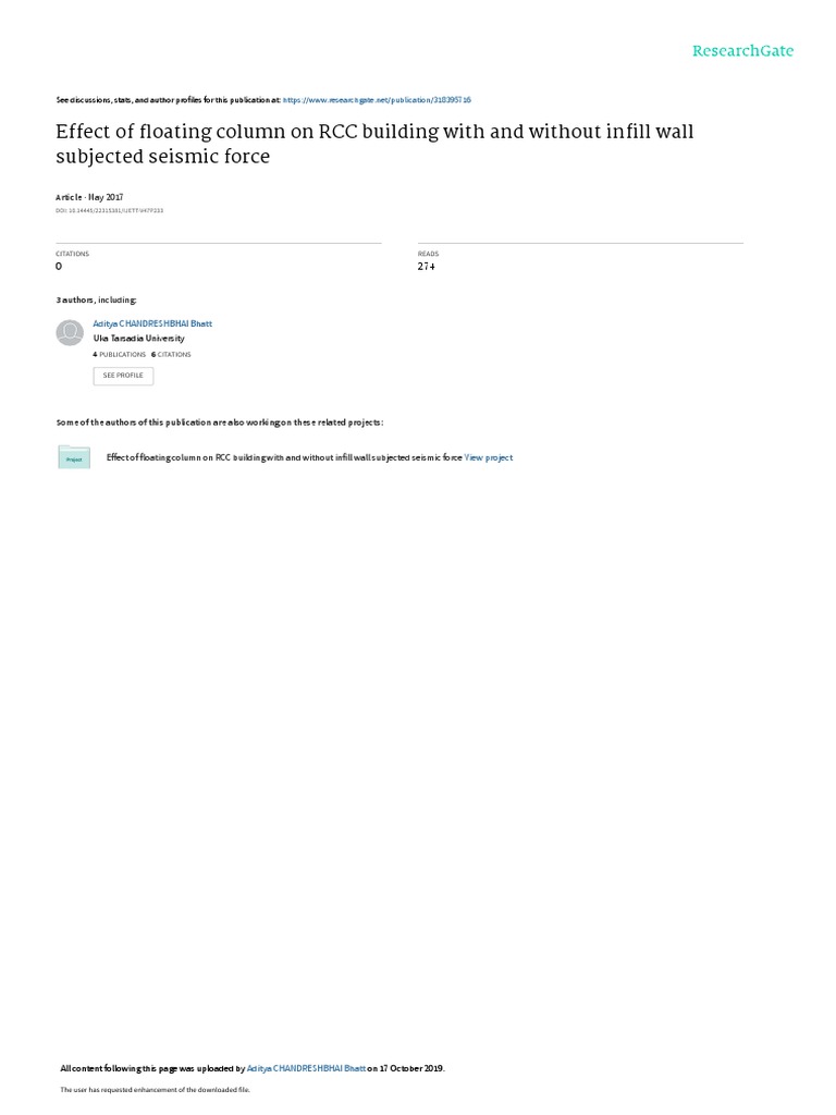 Effect of Floating Column On RCC Building With and | PDF | Column ...
