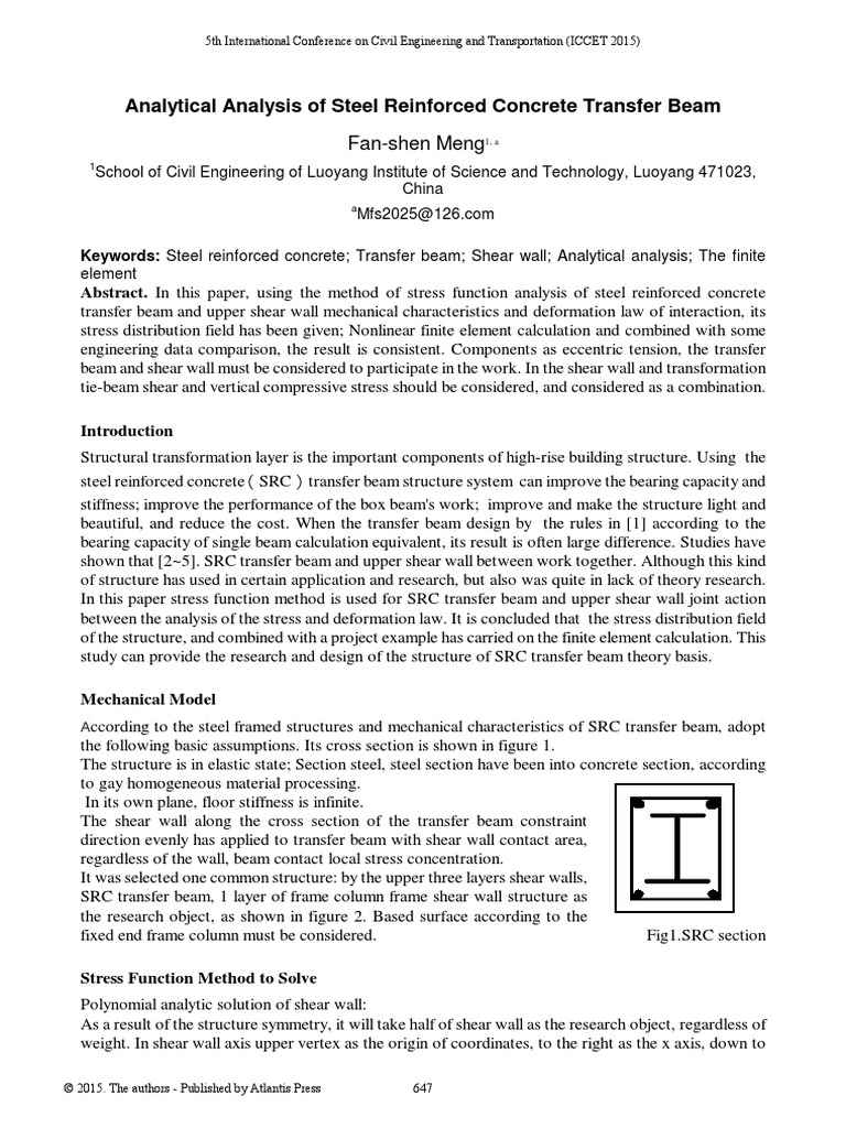 Analytical Analysis of Steel Reinforced Concrete Transfer Beam | PDF ...