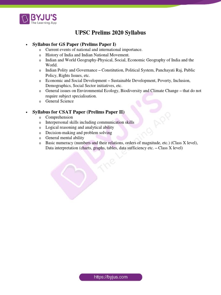 UPSC Prelims 2020 Syllabus Guide | PDF