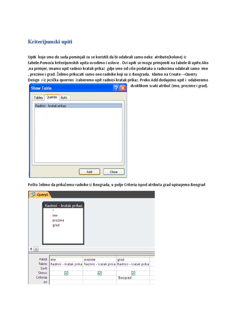 17.MS Access-Kriterijumski Upiti | PDF