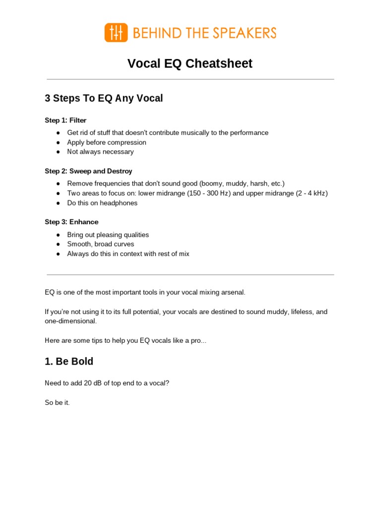 Vocal Eq Cheatsheet | PDF | Equalization (Audio) | Acoustics