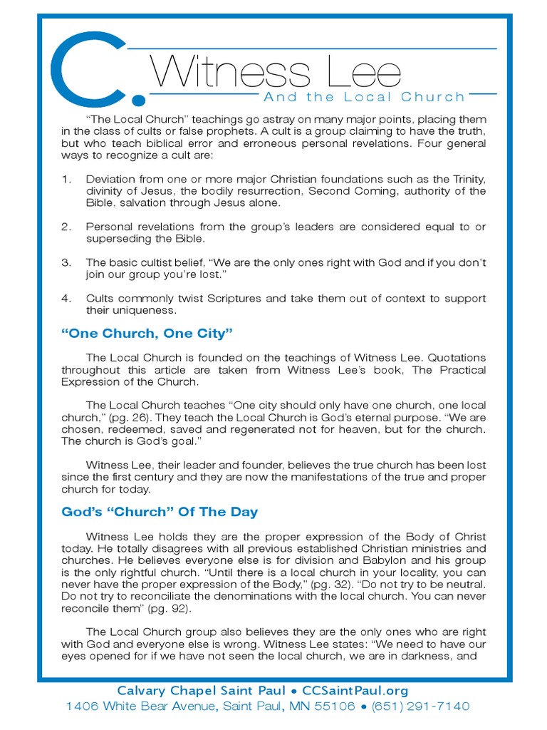 Witness Lee: and The Local Church | PDF | Christian Church | Oneness ...