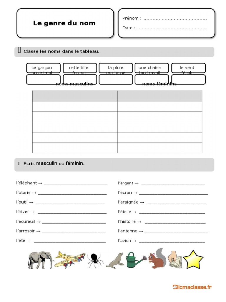 Exercices sur le genre des noms | PDF | Animaux domestiqués | Animaux ...