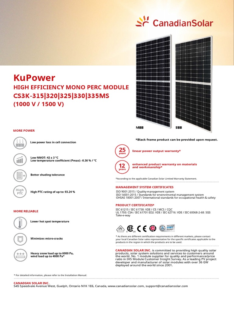 Canadian Solar-Datasheet-KuPower CS3K-MS EN | PDF | Solar Panel | Fuse ...