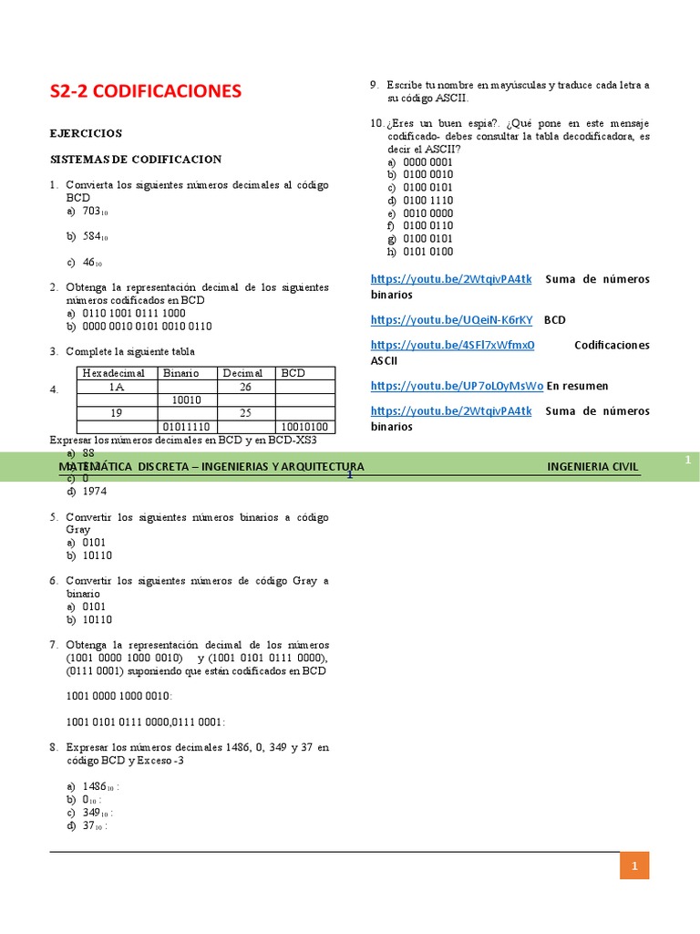 CODIFICACIONES | PDF | Decimal codificado en binario | Notación