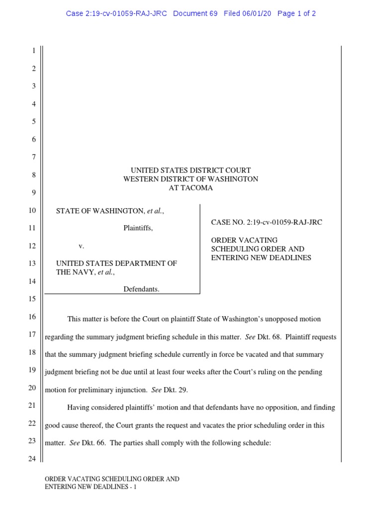 Case 2:19-cv-01059-RAJ-JRC: Doc #69 - ORDER VACATING SCHEDULING ORDER ...