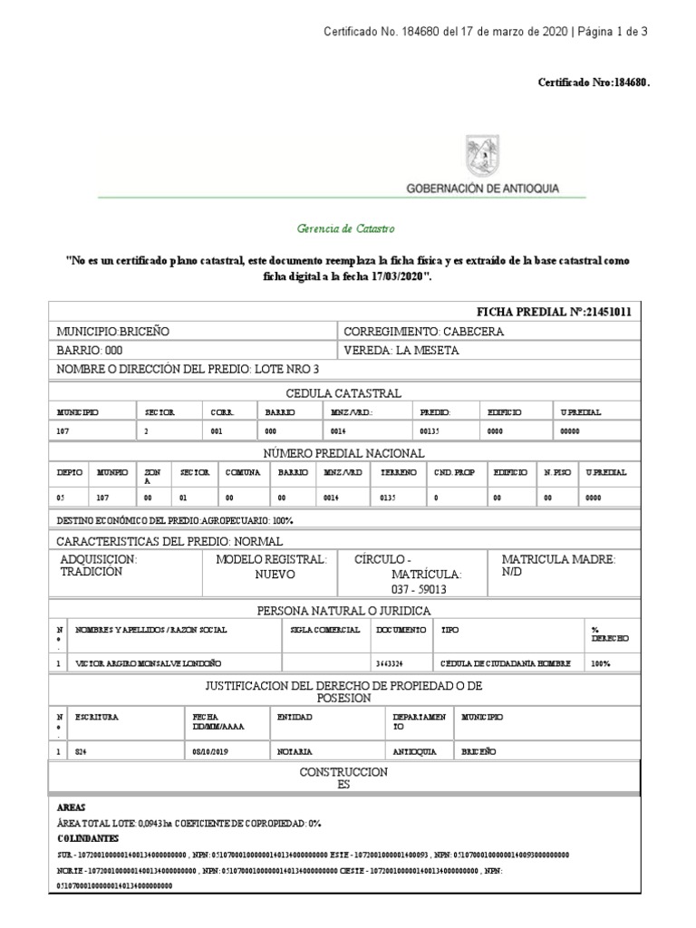 Ficha Catastral | PDF
