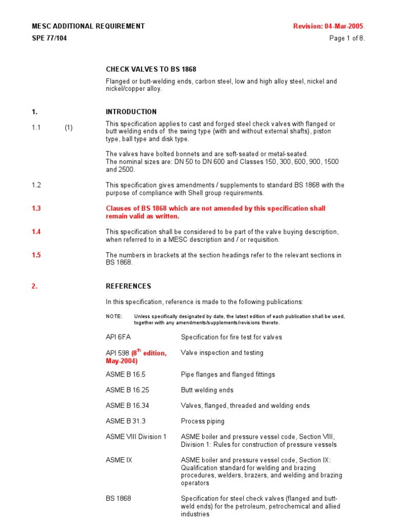 Spe 77-104 Check Valves To Bs 1868 | PDF | Valve | Steel
