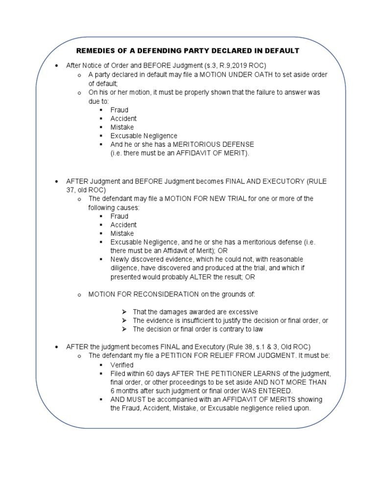 Remedies of A Defending Party Declared in Default | PDF | Social ...
