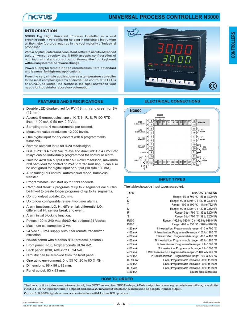 Universal Process Controller N3000: Option 1: RS485 Digital ...