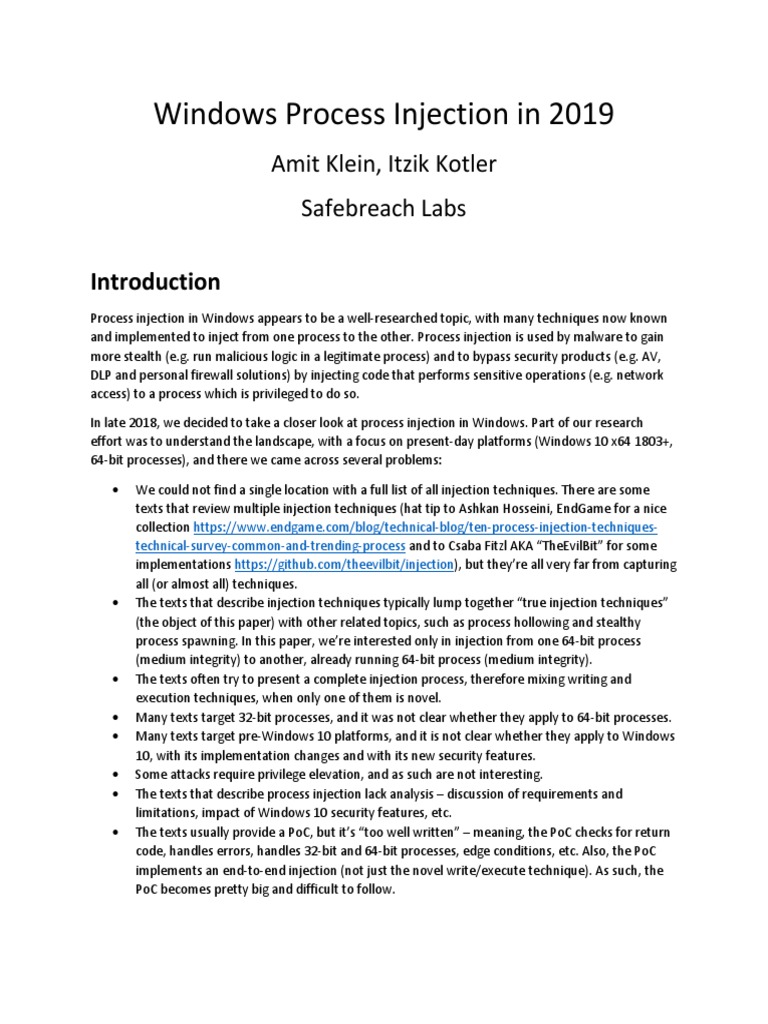 Comprehensive Windows 10 Process Injection Guide | PDF | Windows ...