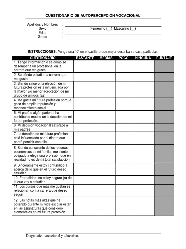 Autopercepción Vocacional | PDF