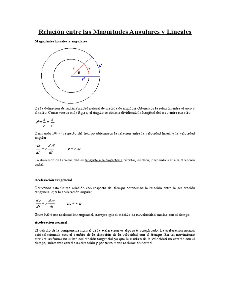 Magnitudes Angulares y Lineales | PDF | Aceleración | Velocidad