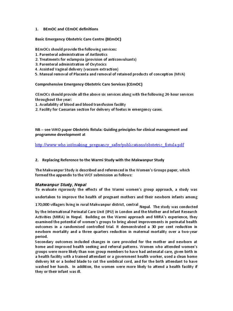 BEmOC and CEmOC Definitions and Services | PDF | Childbirth | Health ...