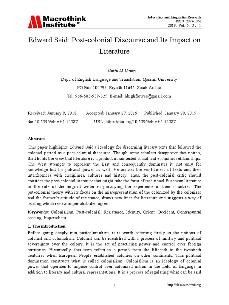 Edward Said: Post-Colonial Discourse and Its Impact On Literature | PDF ...