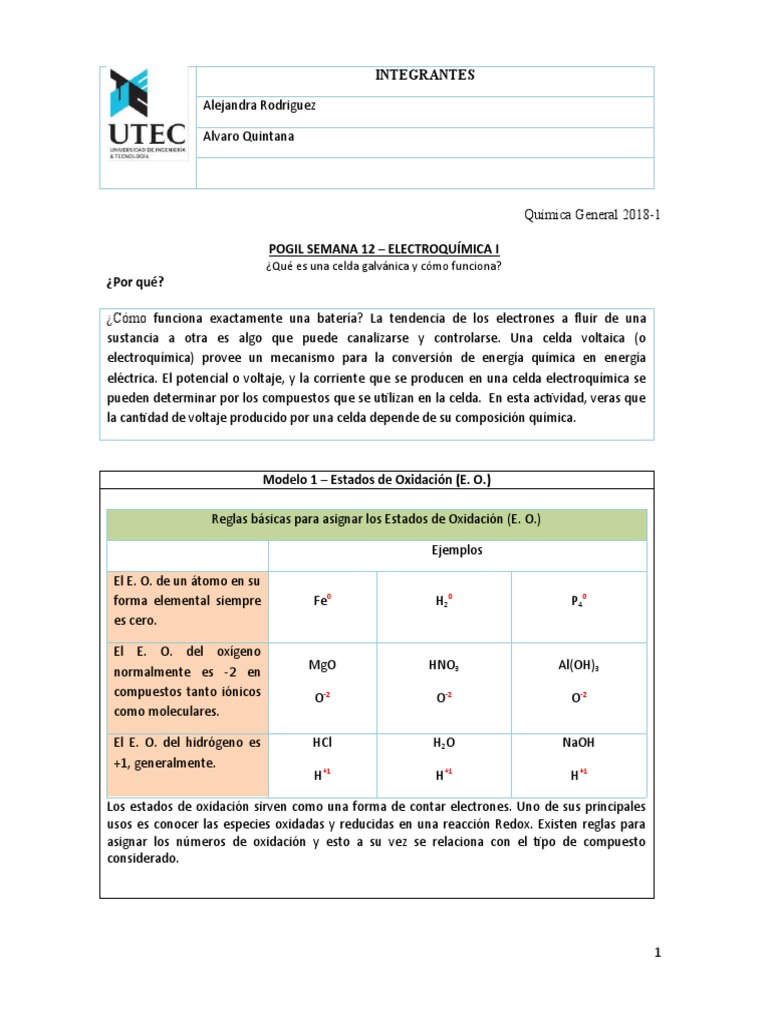 POGIL - S12 - Electroquímica 1 - 2018 | PDF | Redox | Electroquímica