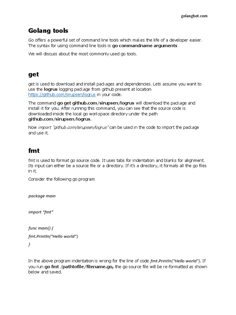Go Tools Cheat Sheet Golangbot PDF | PDF | Zip (File Format) | Command Line Interface