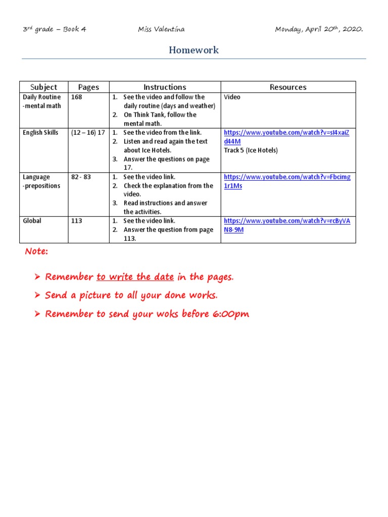 Homework: Subject Pages Instructions Resources | PDF