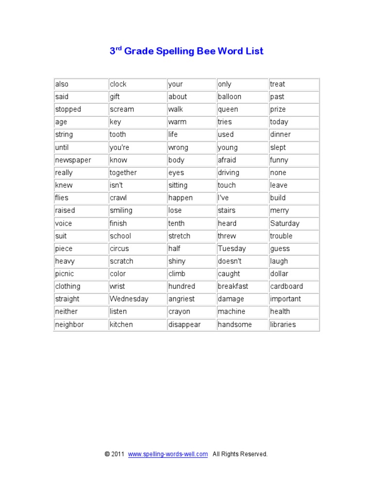 3rd Grade Spelling Bee Words PDF | PDF