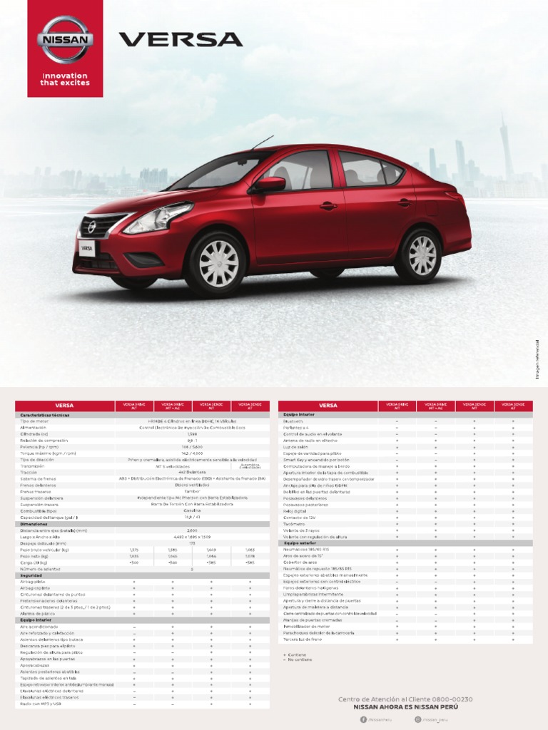 Arte Nissan Ficha Tecnica Versa PDF | PDF