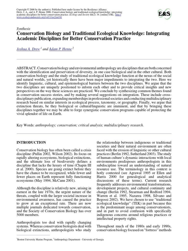 Conservation Biology and Traditional Ecological Knowledge: Integrating ...
