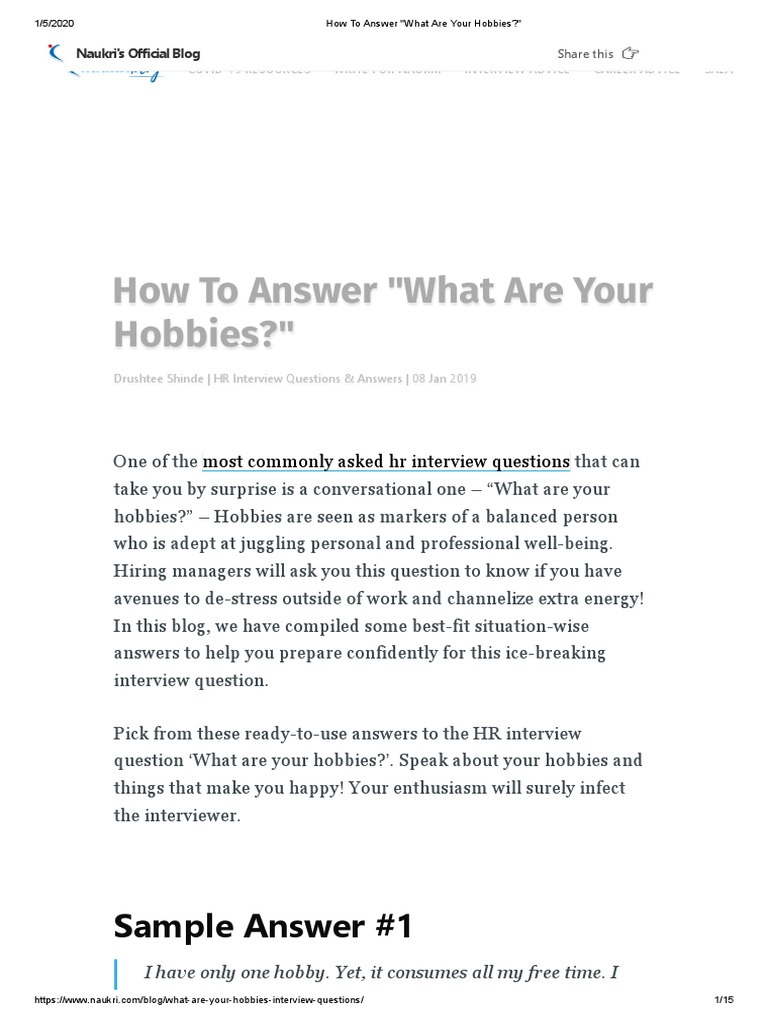 How To Answer - What Are Your Hobbies | PDF | Postcard | Hobbies