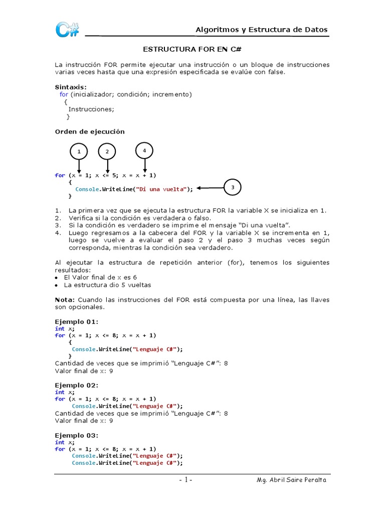 Sesión 04 Estructura For Pdf C Sharp Lenguaje De Programación Lenguaje De Programación