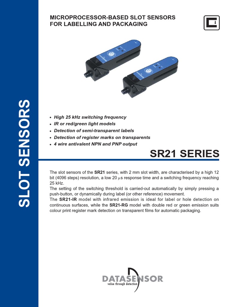 Sr21 Series: Microprocessor-Based Slot Sensors For Labelling and ...