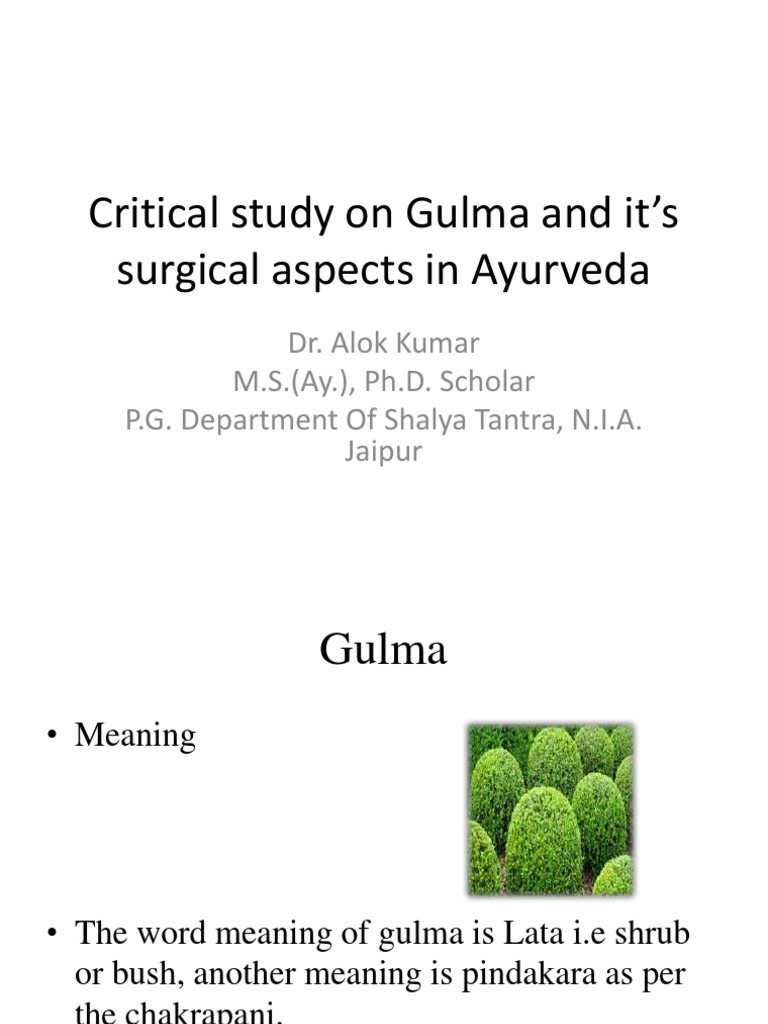 Critical Study On Gulma and It's Surgical Aspects in Ayurveda | PDF ...