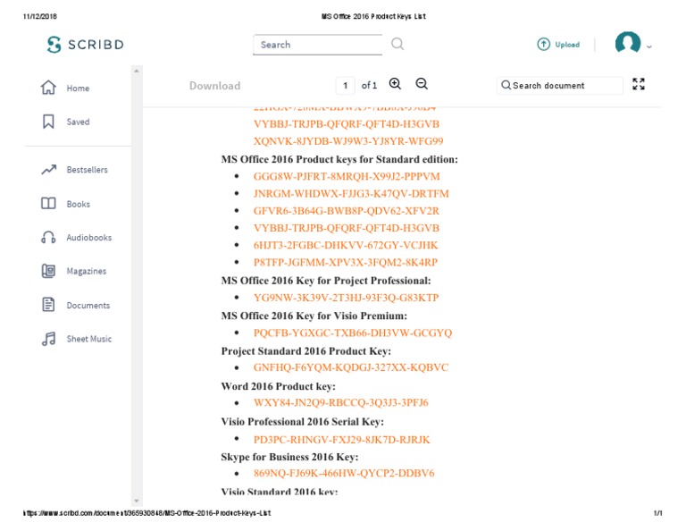 MS Office 2016 product key list | PDF | Software | Computing And ...
