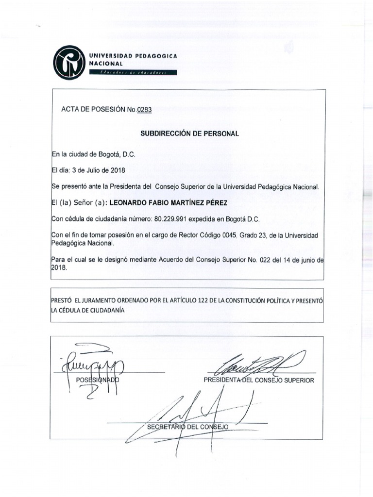 Acta de Posesión Rector | PDF