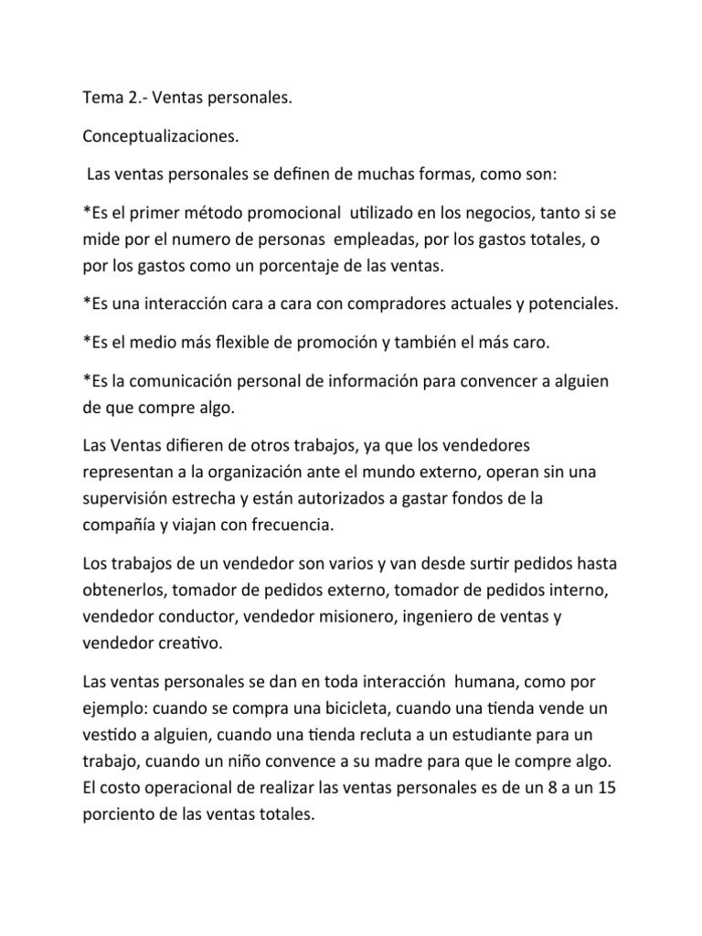 Tema 2. Ventas Personales | PDF | Cliente | Marketing