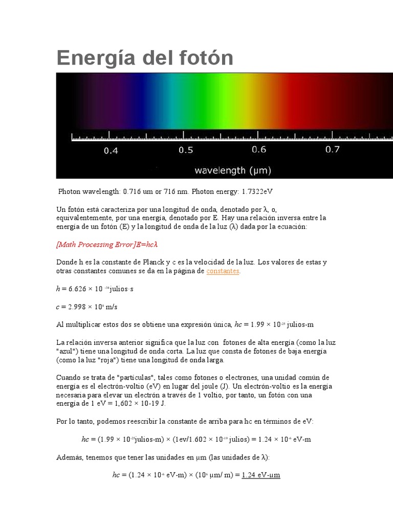 Energía Del Fotón | PDF | Ciencia y matemáticas | Tecnología