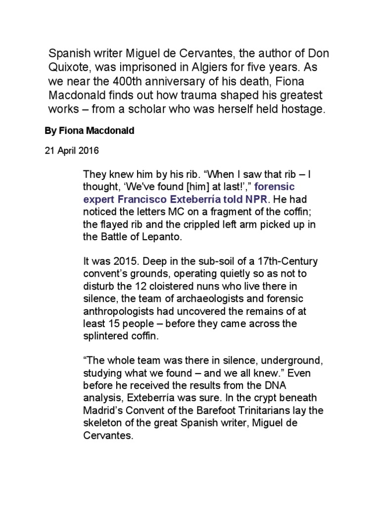 BBC ARTICLE - Spanish Writer Miguel de Cervantes | PDF | Miguel De ...