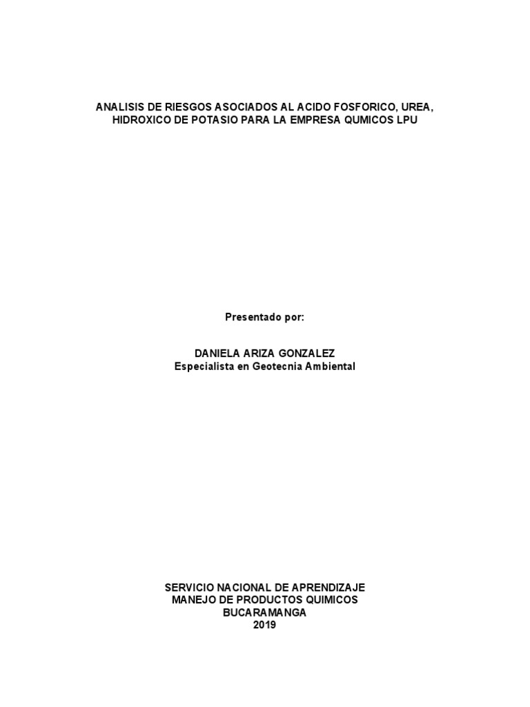 ANALISIS DE RIESGOS ASOCIADOS AL ACIDO FOSFORICO (Autoguardado) | PDF ... ANALISIS DE RIESGOS ASOCIADOS AL ACIDO FOSFORICO (Autoguardado) | PDF ...