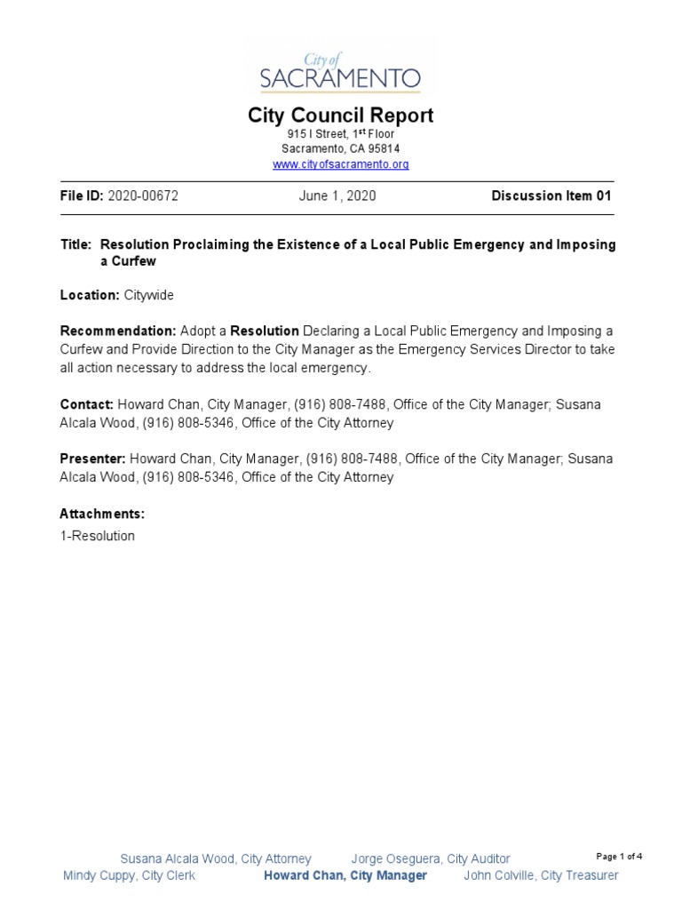 Sacramento Curfew Resolution | Download Free PDF | Emergency | Police