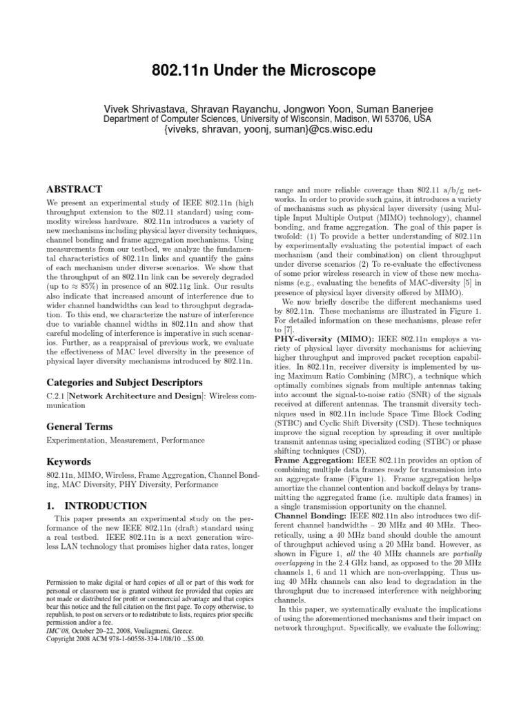 802.11n Under The Microscope | PDF | Ieee 802.11 | Mimo