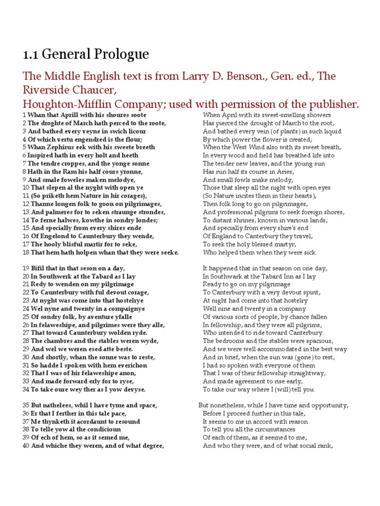 Geoffrey Chaucer Canterbury General Prologue | PDF