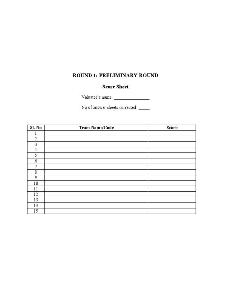 ROUND 1 - Score Sheet | PDF
