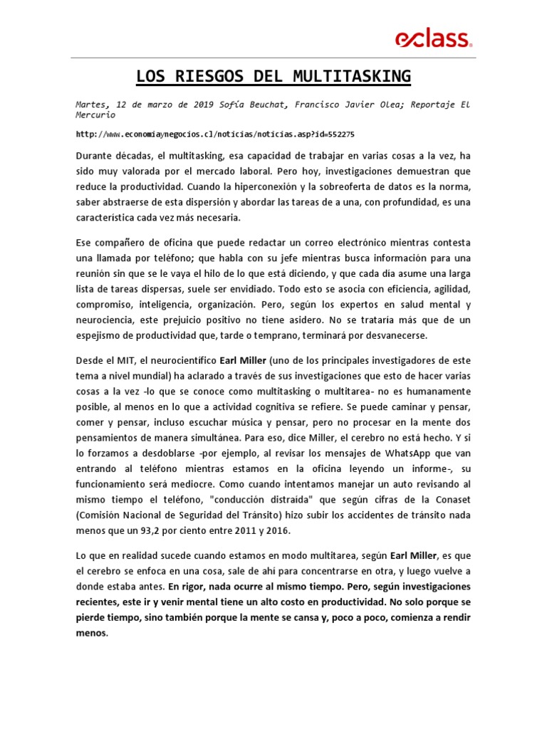 Material Profundiacón Los Riesgos Del Multitasking PDF | PDF | Mente ...