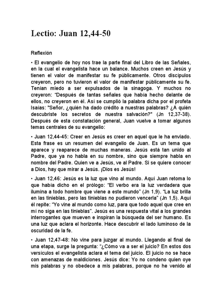 Lectio Juan 12 44-50 | PDF | Evangelios | Jesús