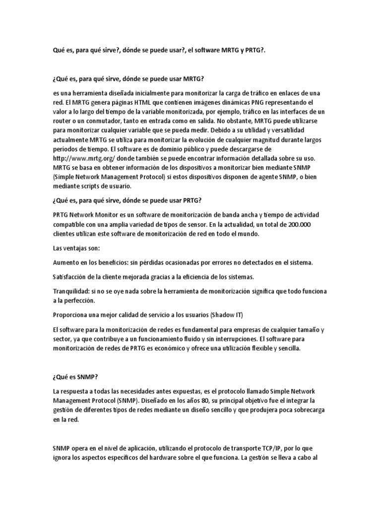 Monitorización de redes mediante SNMP: Configuración y uso de MRTG y PRTG | PDF | Red de ...
