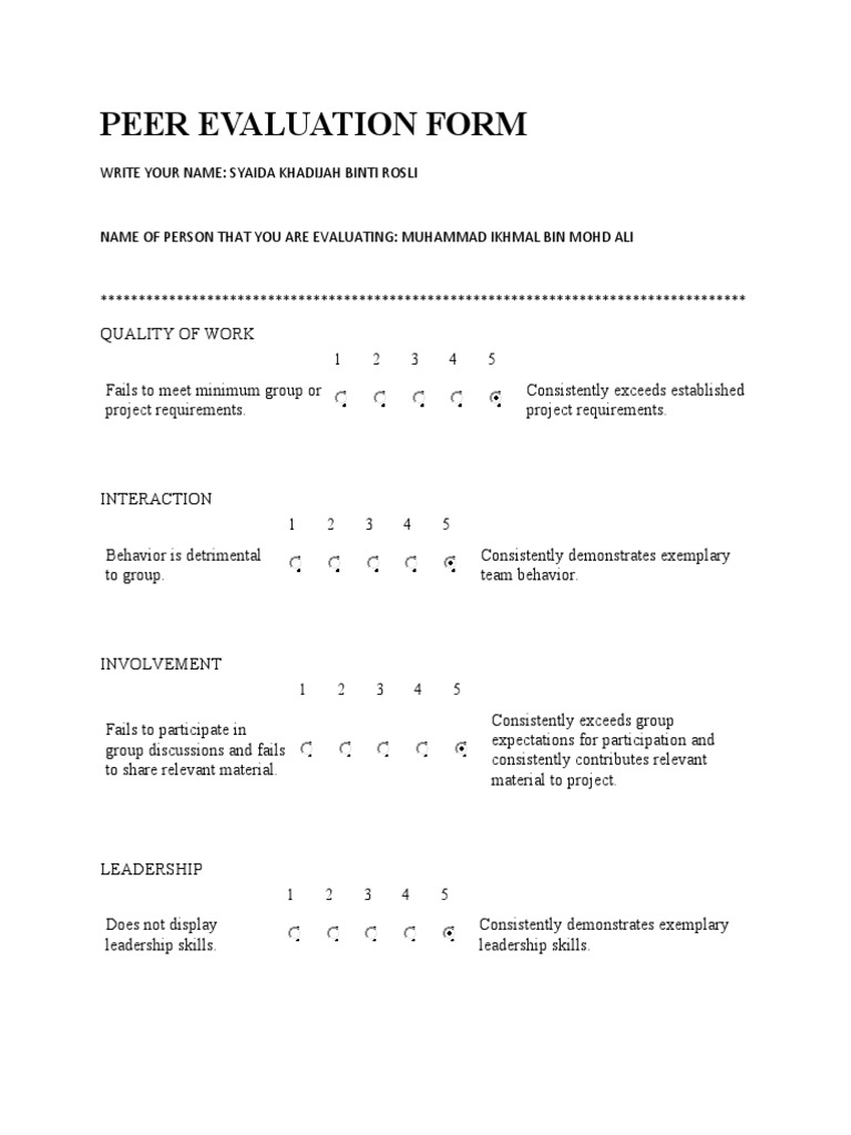 PEER EVALUATION FORM Syai Ikhmal | PDF
