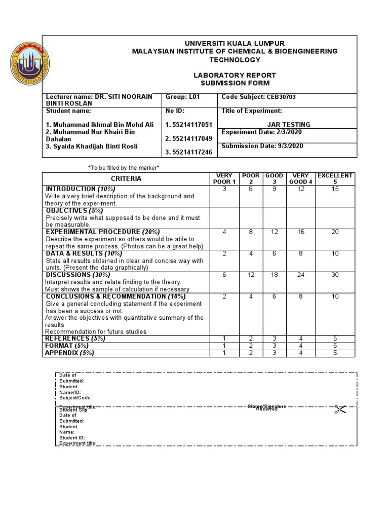 Lab Report 1 Jar Test Latest | PDF | Water Purification | Chemical ...