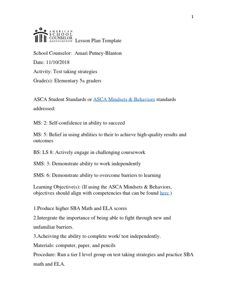 2 Lesson Plans | PDF | School Counselor | Lesson Plan