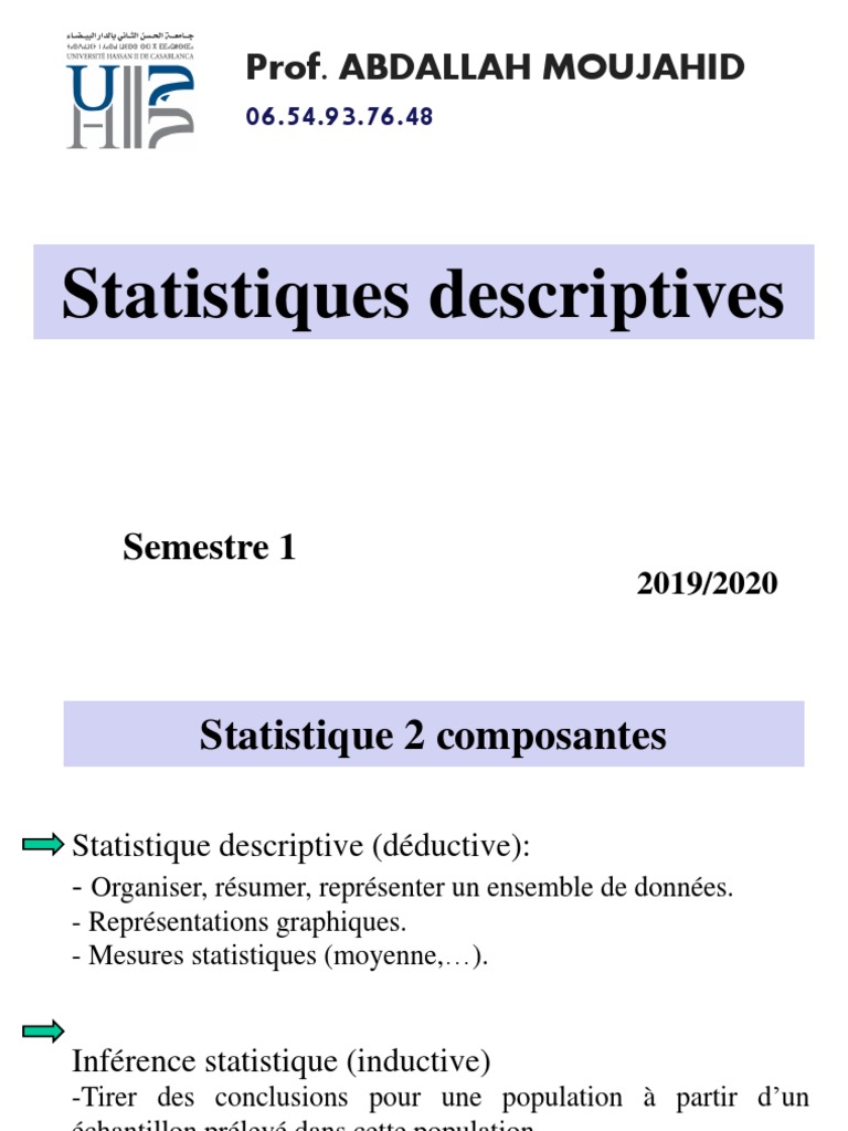 Statistiques Descriptives Cours s1 Prof | PDF | Statistique descriptive | Statistiques