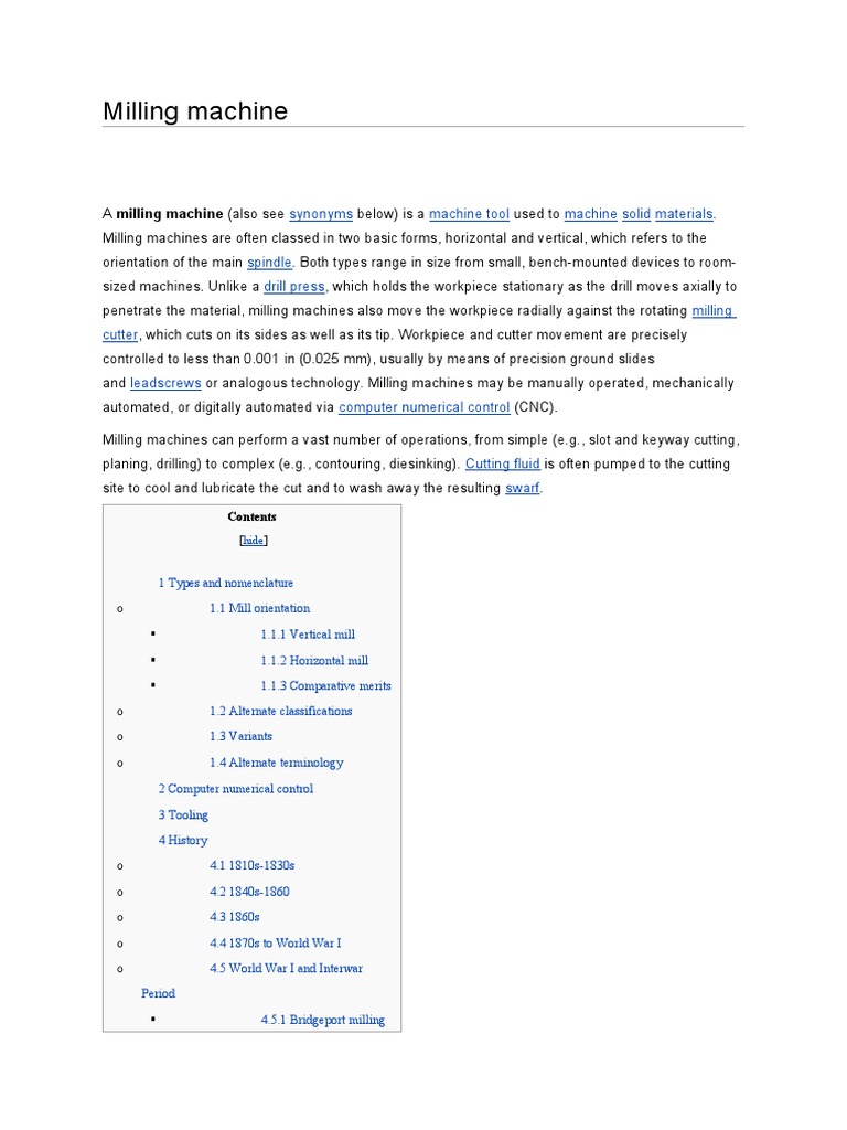 Milling Machine: Synonyms Machine Tool Machine Solid Materials | PDF ...